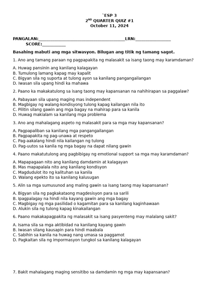 2ND Quarter Quiz#1 | PDF