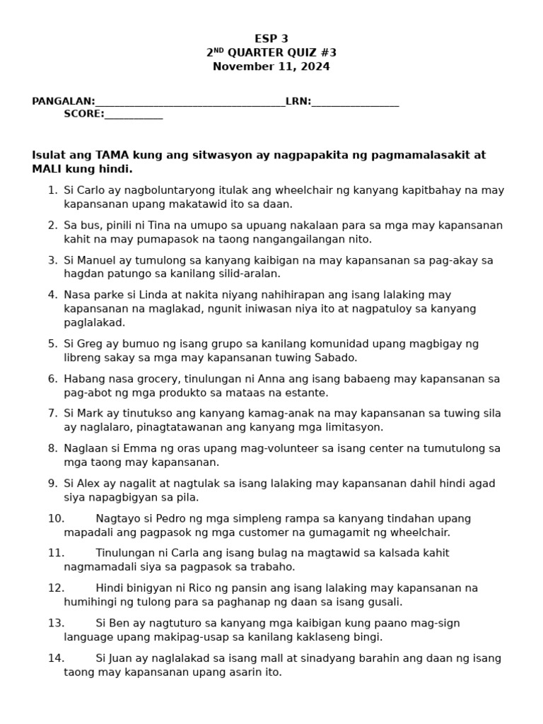 2ND QUARTER QUIZ#3 | PDF