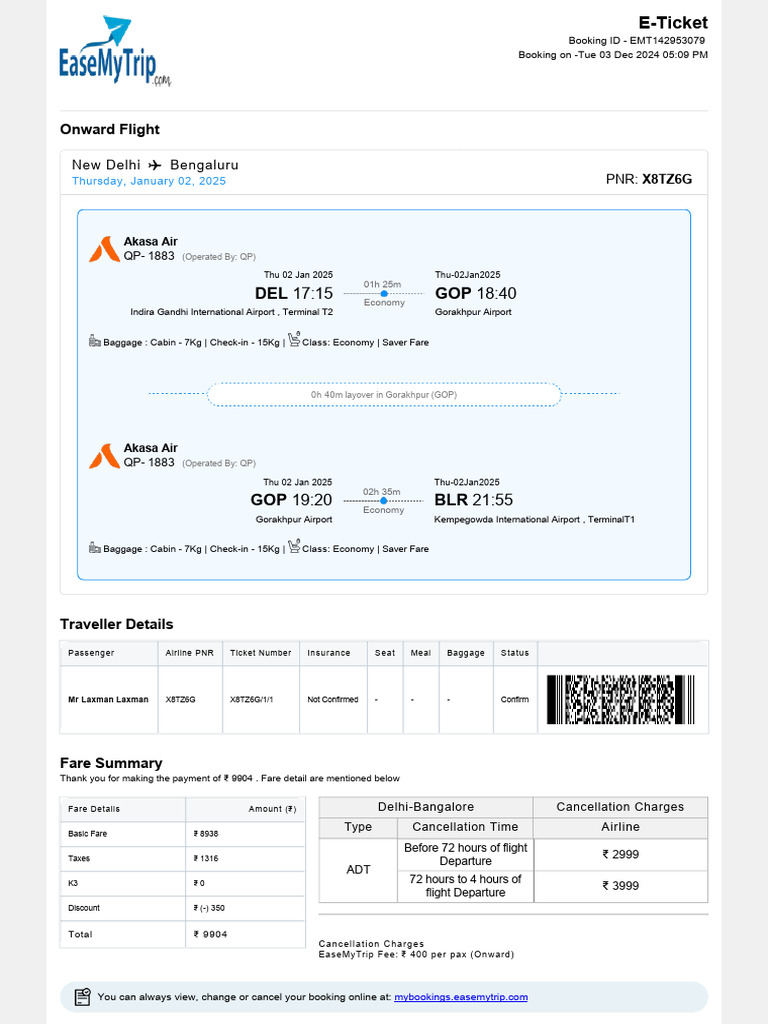 EaseMyTrip Flight E-Ticket for Flights 3 | PDF | Travel Visa
