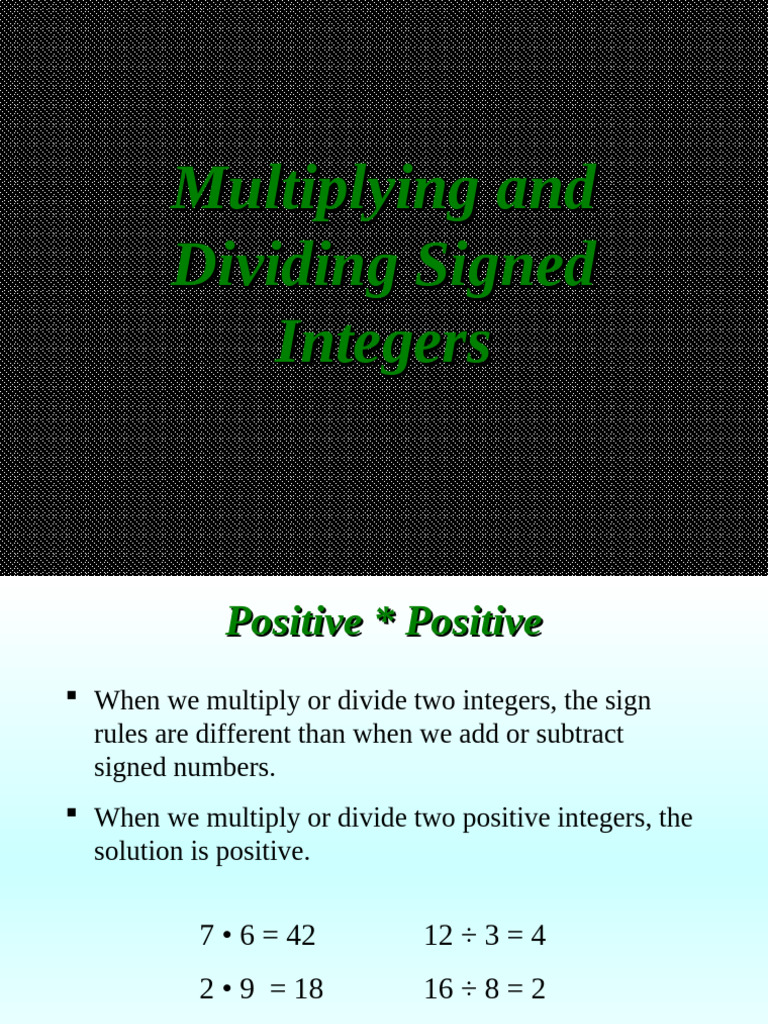 Multiplying and Dividing Signed Integers | PDF