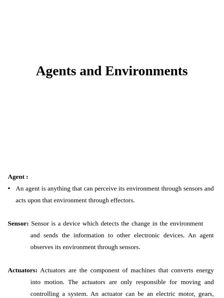 Understanding Agents and Environments in AI | PDF | Cognitive Science ...