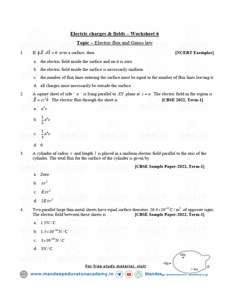 Electric Charges Fields WS 6 Electric Flux Gauss Law | PDF | Sphere ...