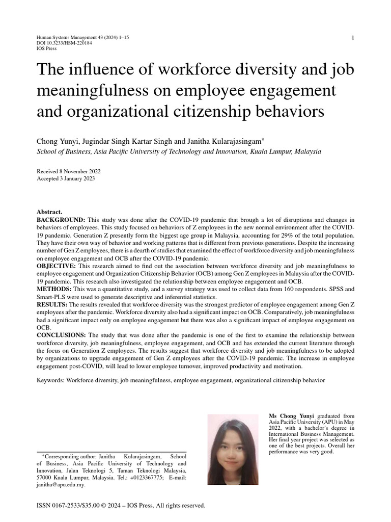 Yunyi Et Al 2023 The Influence of Workforce Diversity and Job ...
