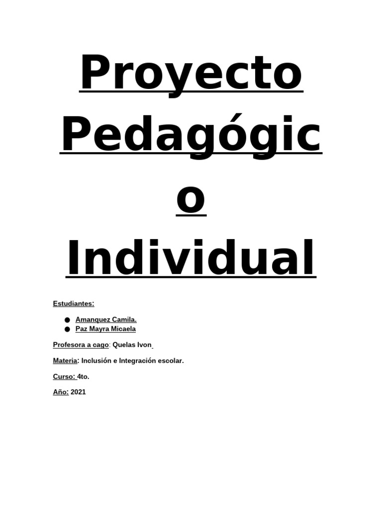 Proyecto Pedagógico Individual | PDF | Aprendizaje | Evaluación
