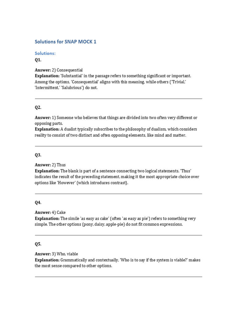 SNAP Mock 1 Solutions | PDF
