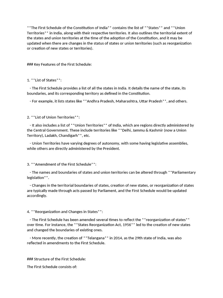The First Schedule of the Constitution of India | PDF | Government ...