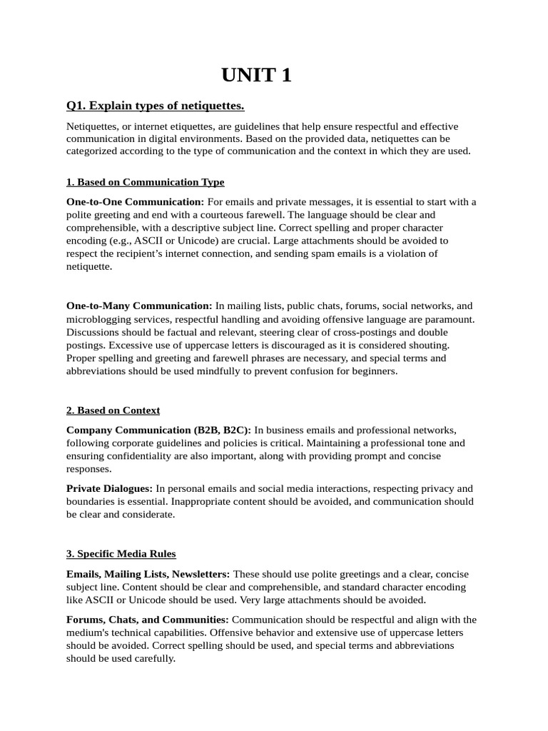 Netiquette Unit 1 (3){456} | PDF | Communication | Internet