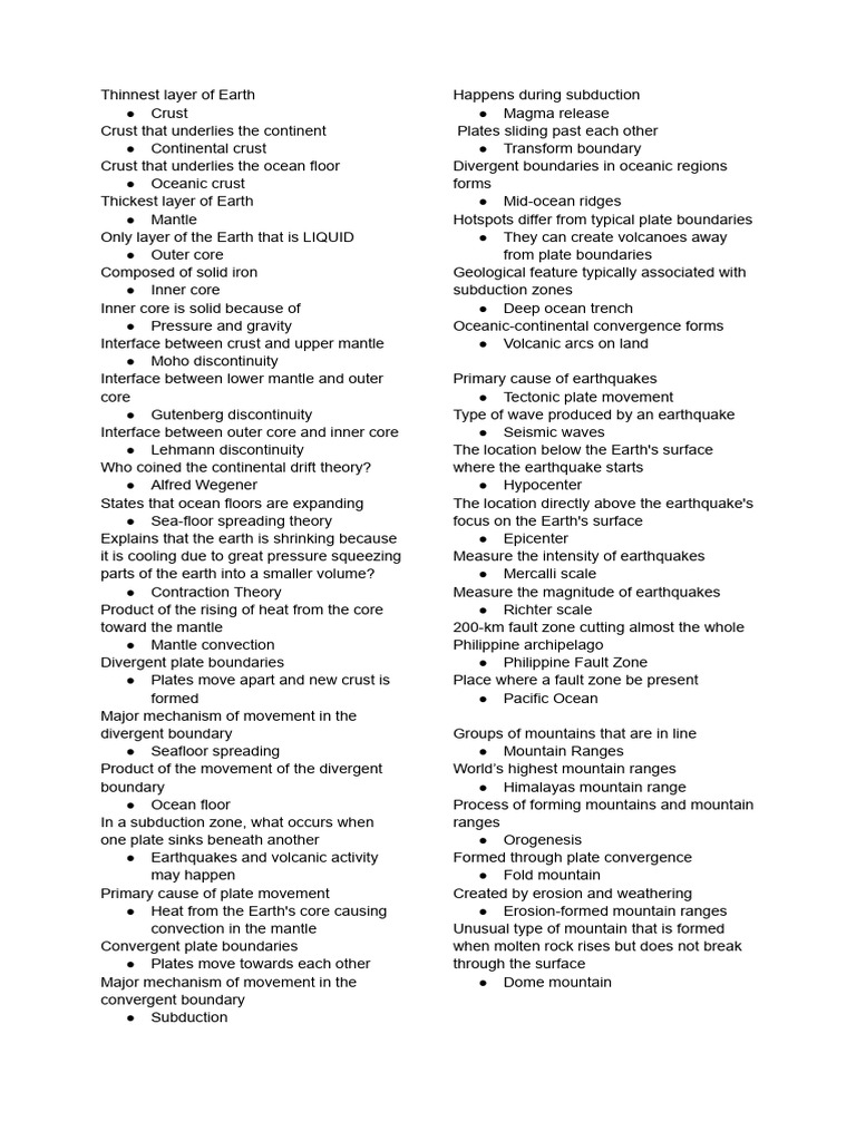 Science 10 Reviewer | PDF | Plate Tectonics | Earthquakes