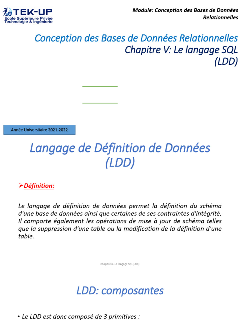 Introduction au Langage SQL LDD | PDF | SQL | Bases de données