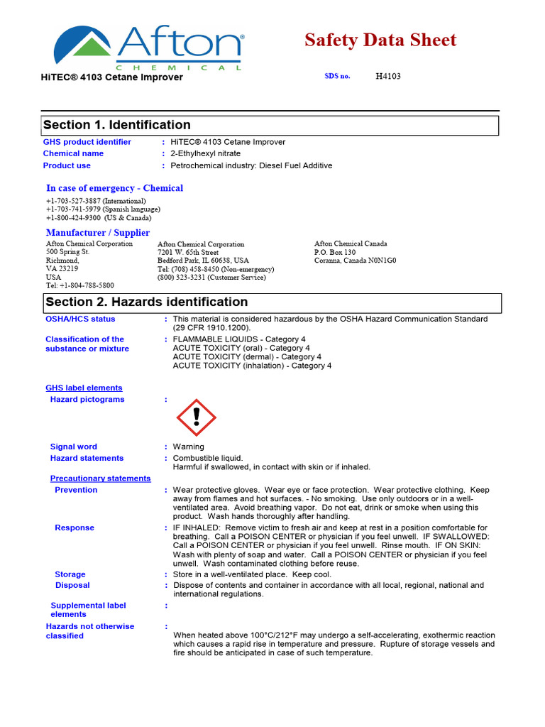 SafetyDataSheet (SDS) AftonRefinery&DistFuelAdditives English 09212015 ...