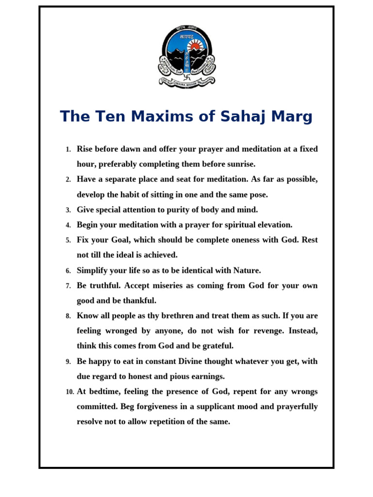 Ten Maxims of Sahaj Marg Enhanced | PDF