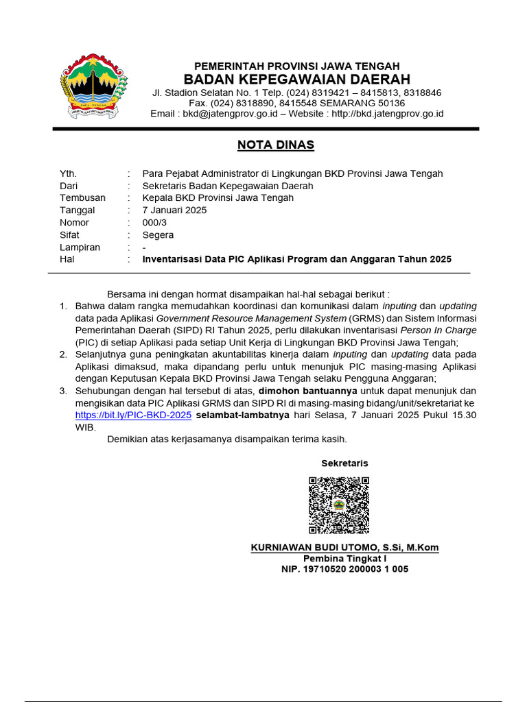 Nota Dinas Pic Grms 2025 | PDF