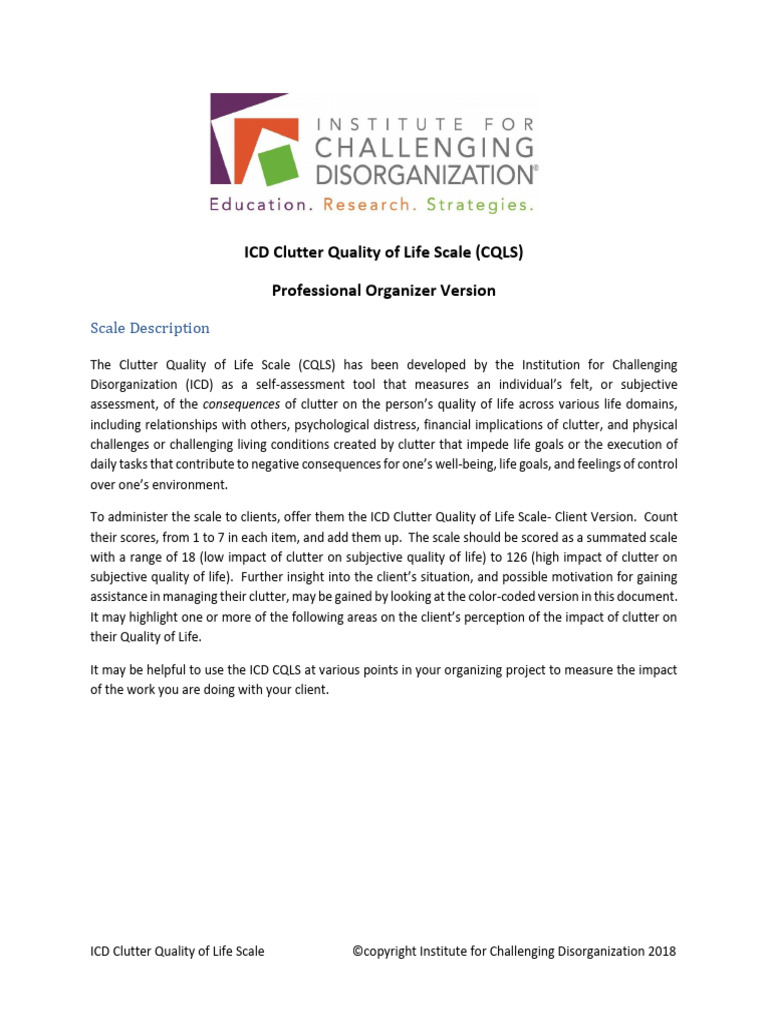 ICD Clutter Quality of Life Scale - Scoring and Description - PO ...