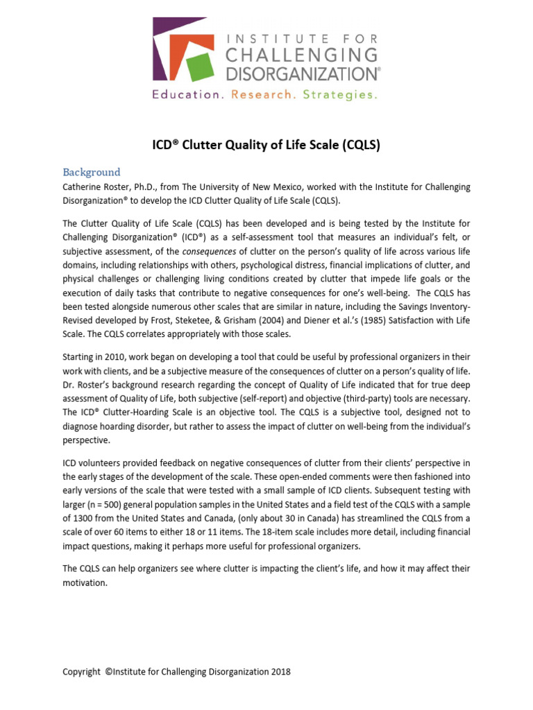 ICD-Clutter-Quality-of-Life-Scale_Scoring-and-Description_intro | PDF ...