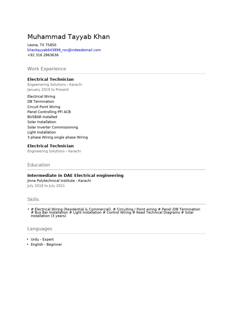 Resume Muhammad Tay Ya B Khan | PDF