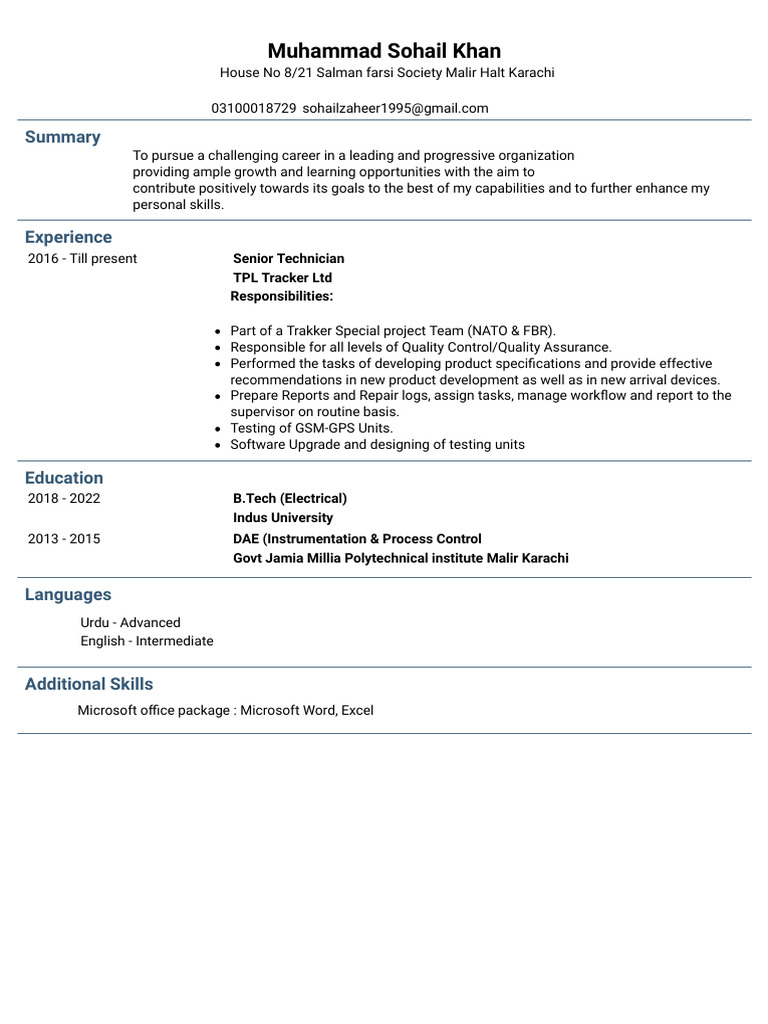 Resume Muhammad Sohail Khan | PDF