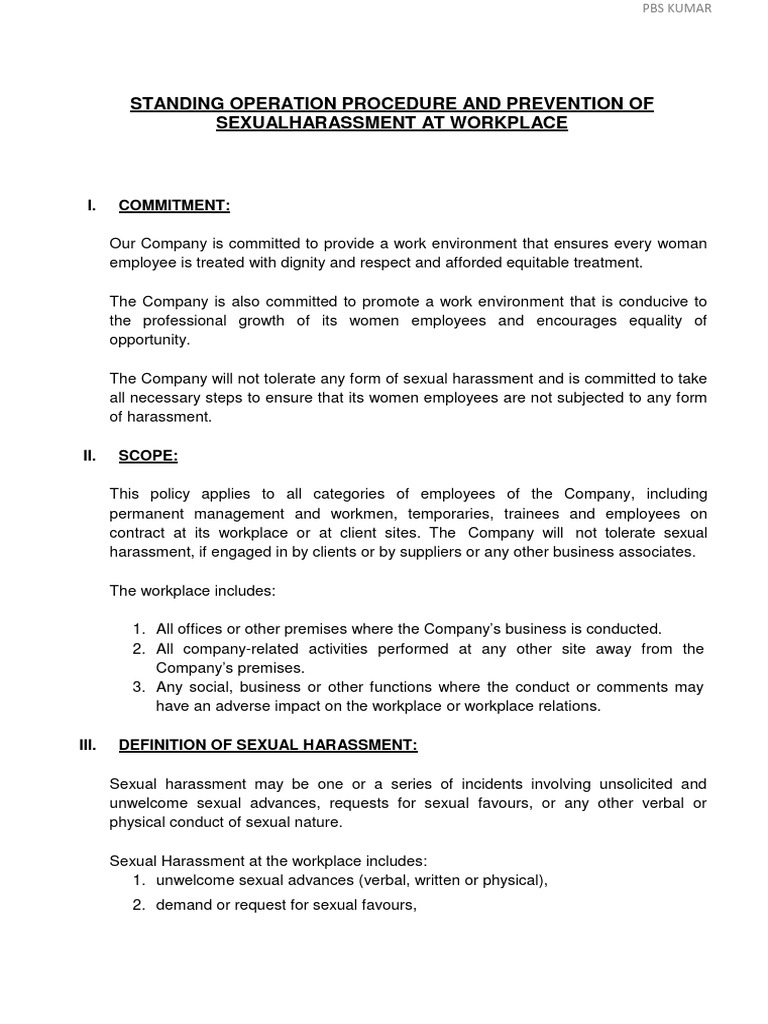 Sop - Prevention of Sexual Harassment at Work Place | PDF | Sexual ...