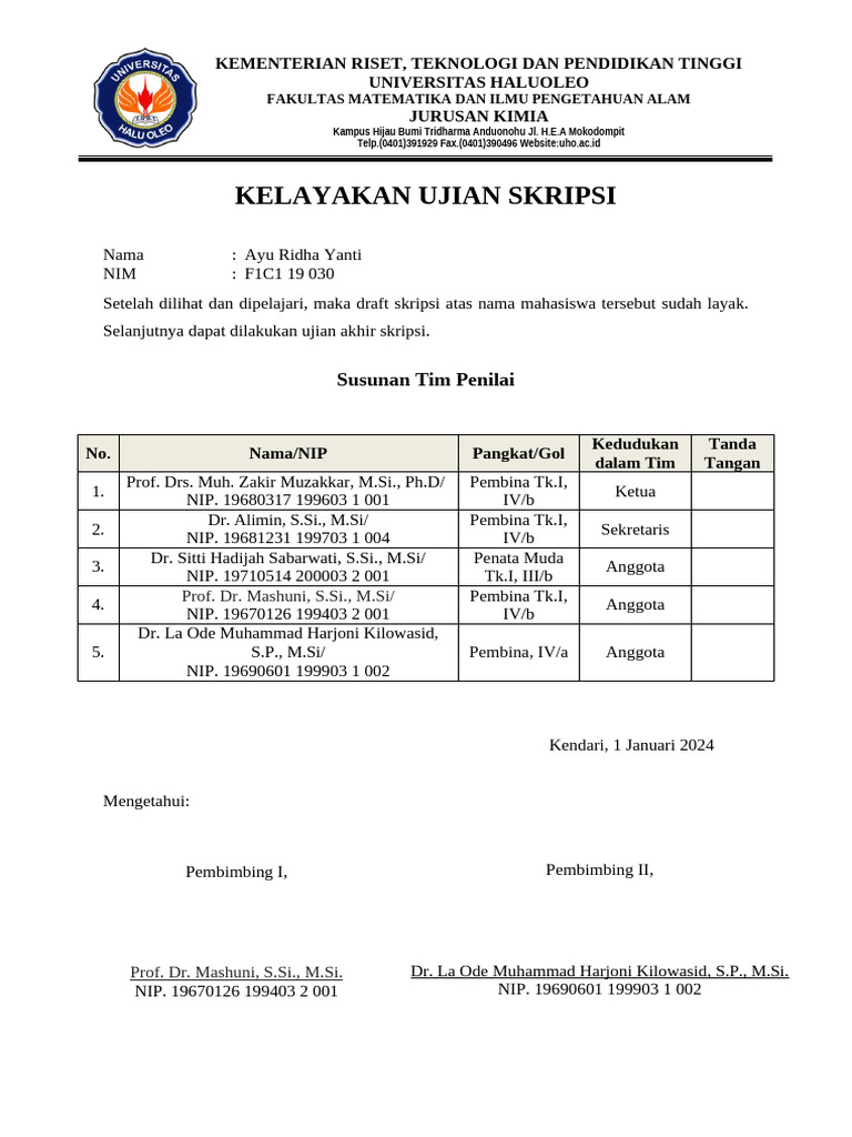 Surat Kelayakan Ujian Skripsi Ayu | PDF