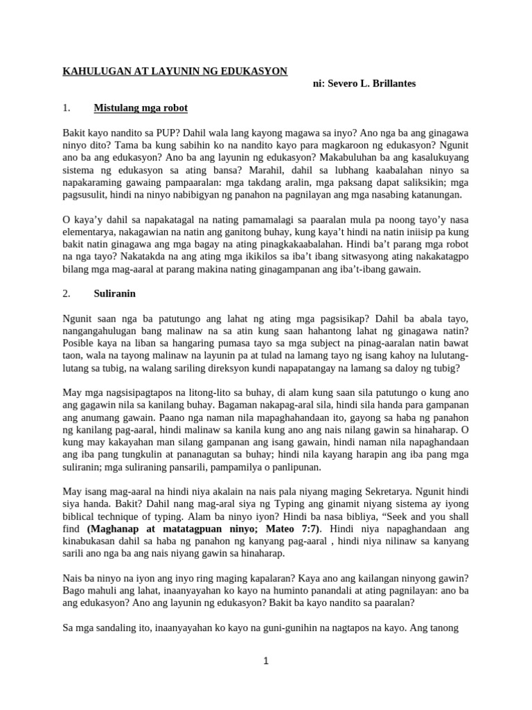 Id. Kahulugan at Layunin Ng Edukasyon | PDF