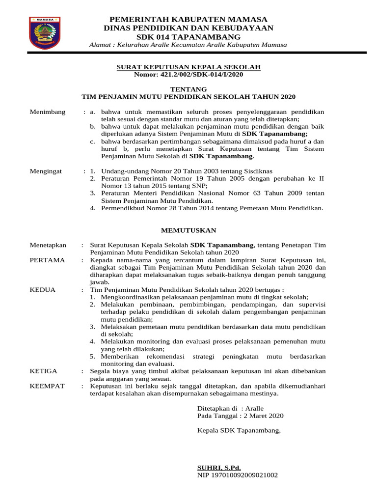 SK Tim Penjamin Mutu Pendidikan | PDF