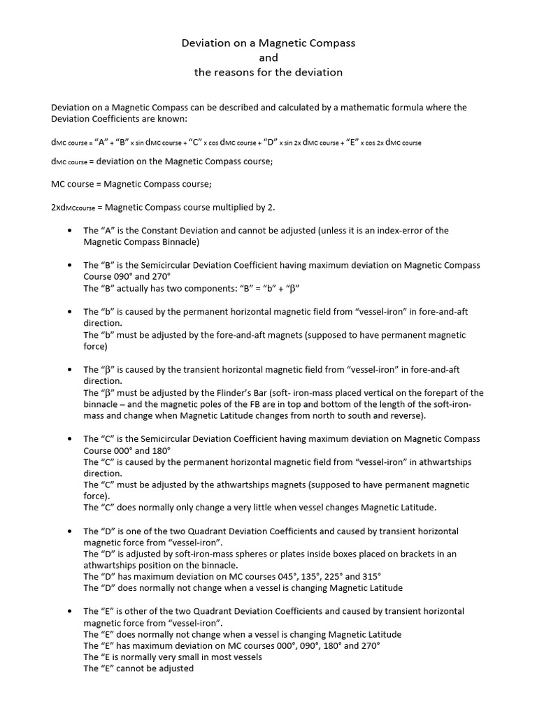 Deviation On A Magnetic Compass | PDF | Compass | Applied And ...