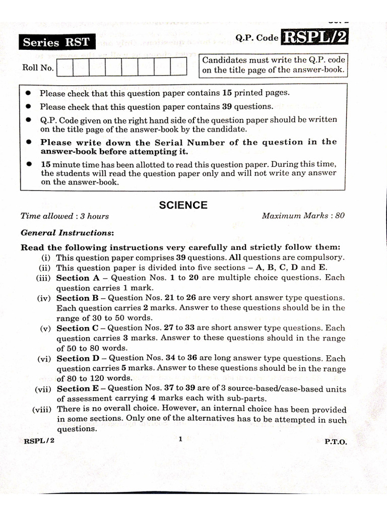RSPL SAMPLE Paper Science Set-2 | PDF