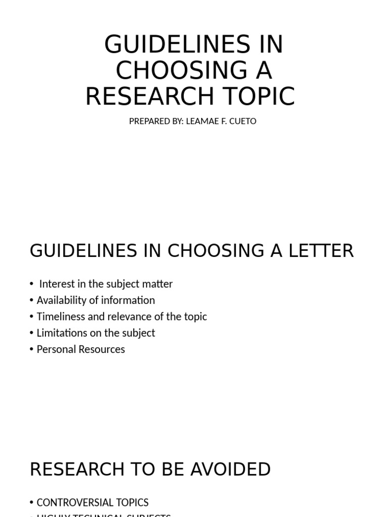Guidelines in Choosing A Research Topic | PDF