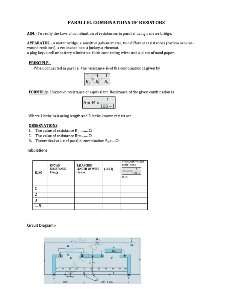 Parallel Combination of Resistors | PDF