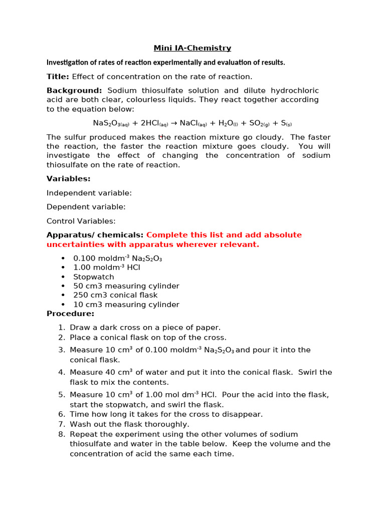 Disappearing Cross Experiment Analysis | PDF | Concentration | Reaction ...