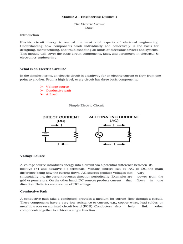 Module 2 - The Electric Circuit | PDF | Inductance | Voltage