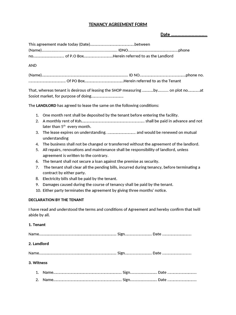 Tenancy Agreement Form Template | PDF