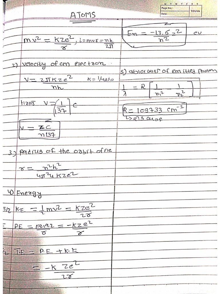 Atoms Main Formulas | PDF