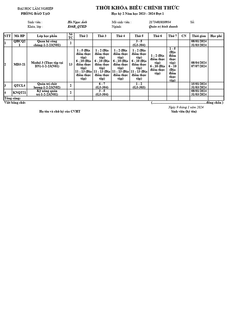 Student Time Table 3 | PDF