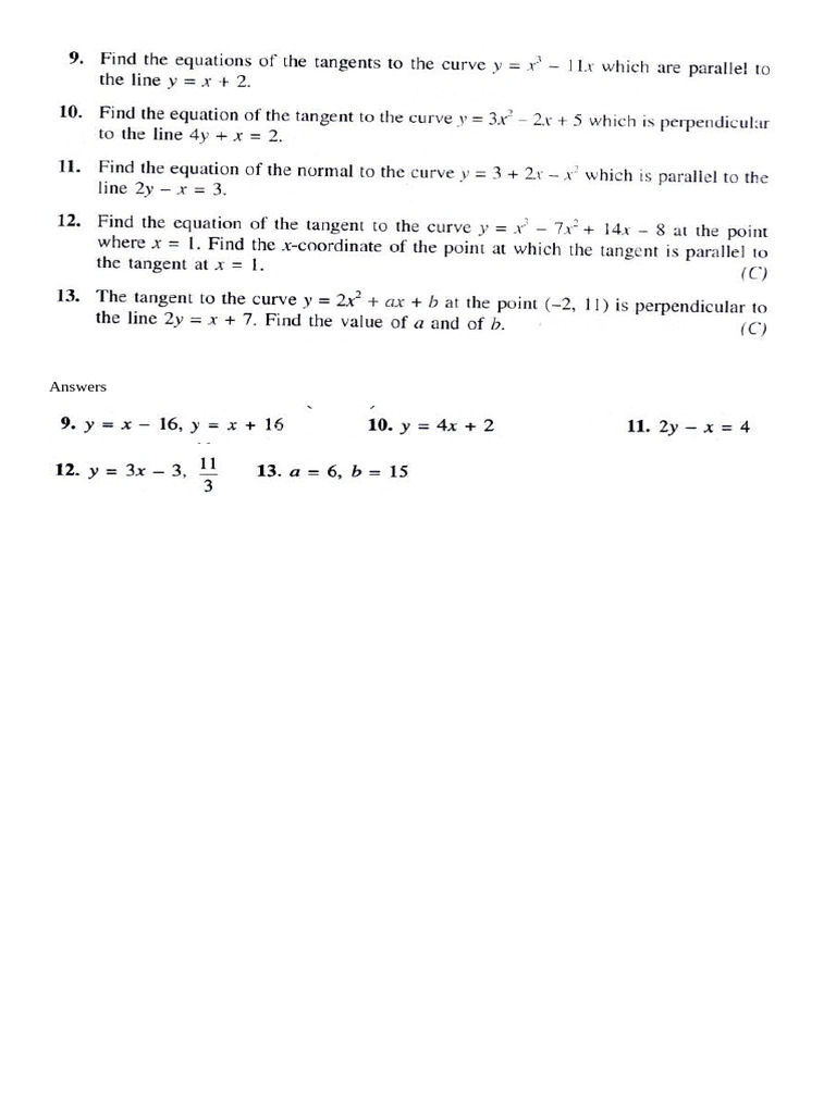 Practice tangent and normal 2 + Answer | PDF
