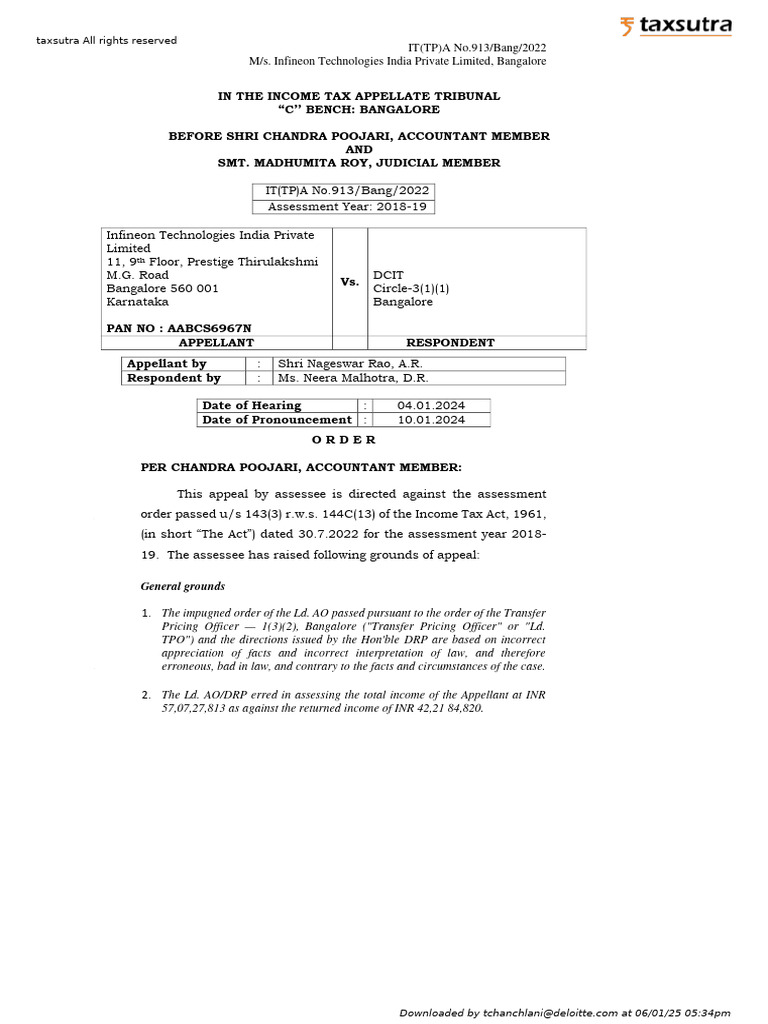 TS 36 ITAT 2024bang TP Infineon - Technologies - India | PDF | Interest ...