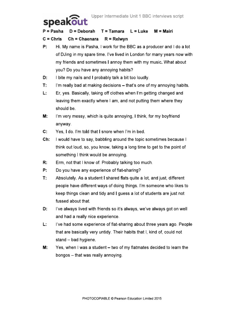 Speakout Upper-Intermediate scripts02 | PDF