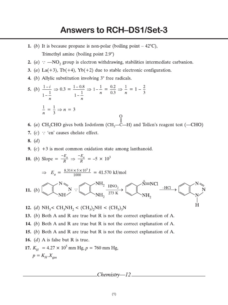Chemistry 12 (DS1) Set 3 | PDF