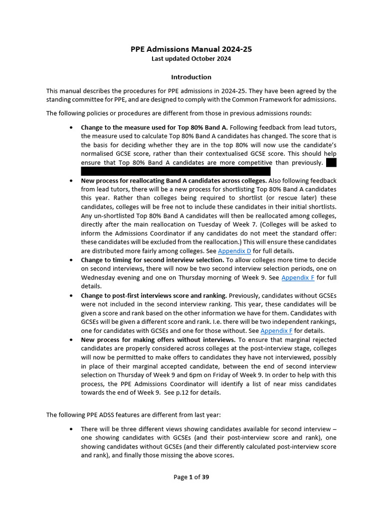 PPE Admissions Manual 2024 25 | PDF | Gce Advanced Level (United Kingdom)