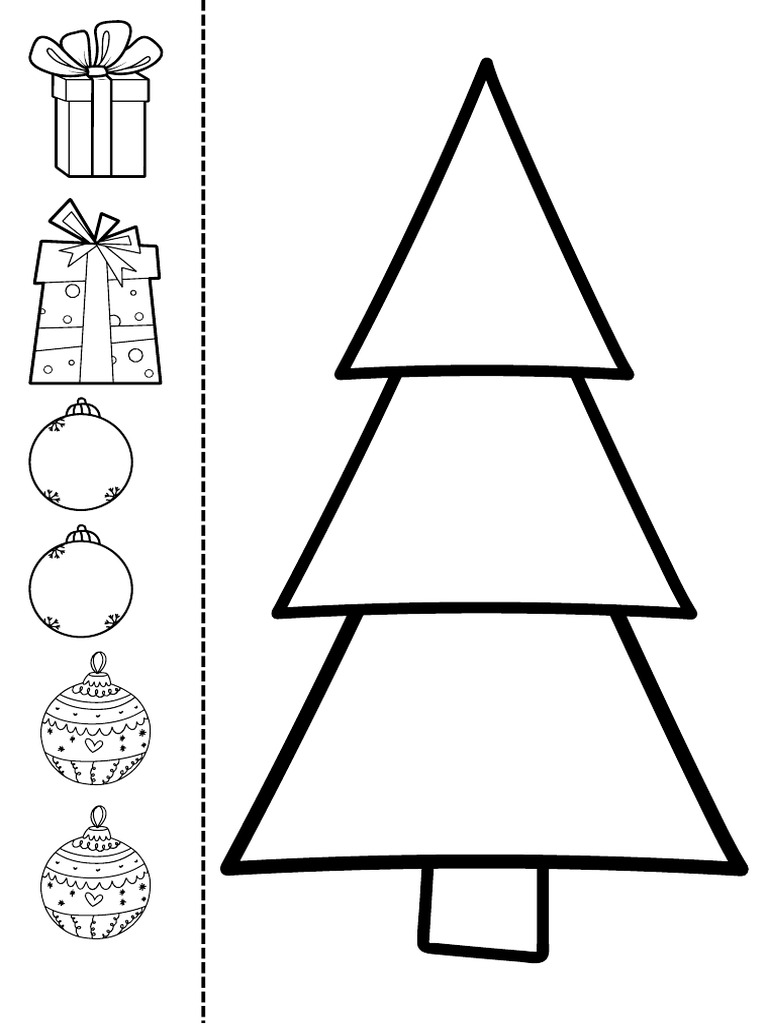 Black and White Decorate The Christmas Tree Worksheet | PDF