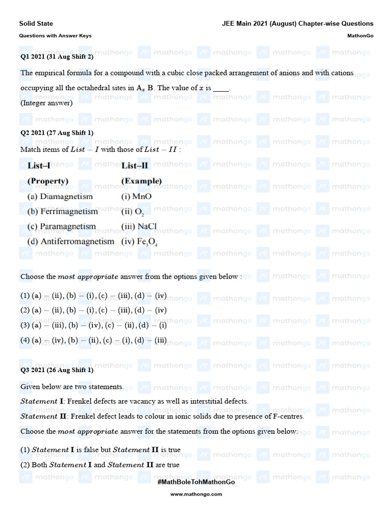 Solid State Jee Main 2021 August Chapter Wise Mathongo Pdf 4232