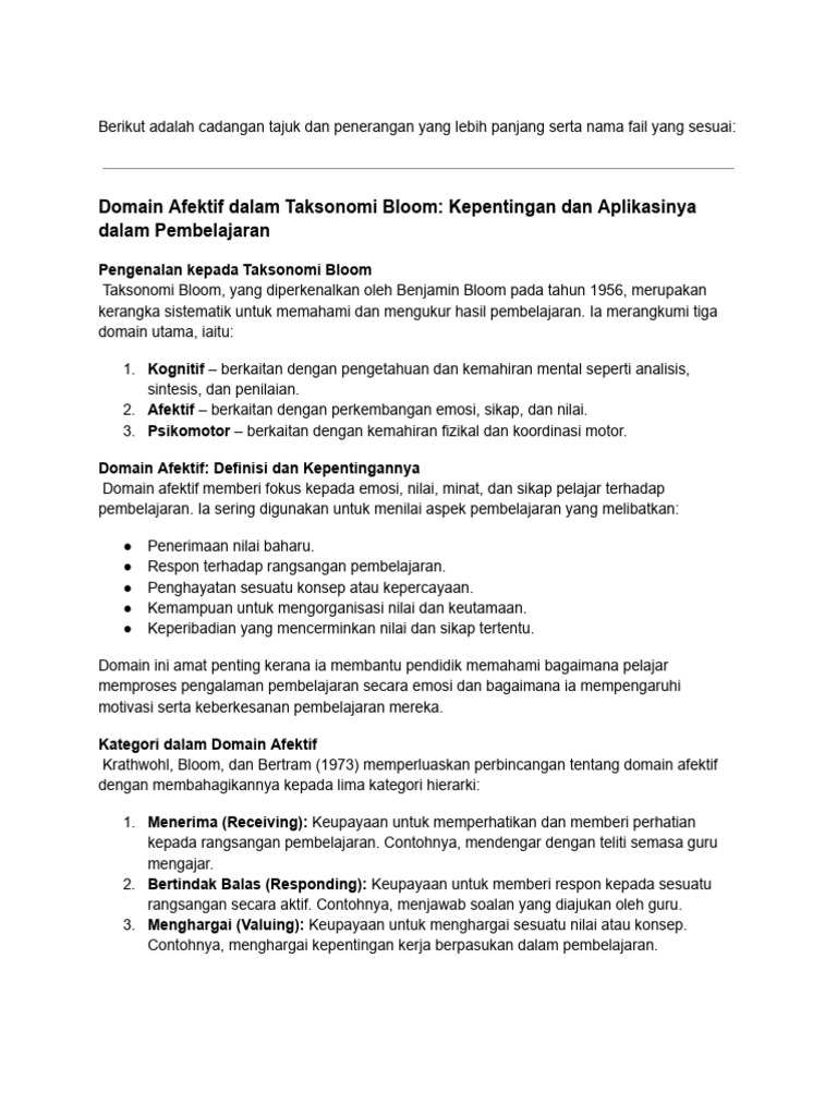 Domain Afektif Taksonomi Bloom | PDF