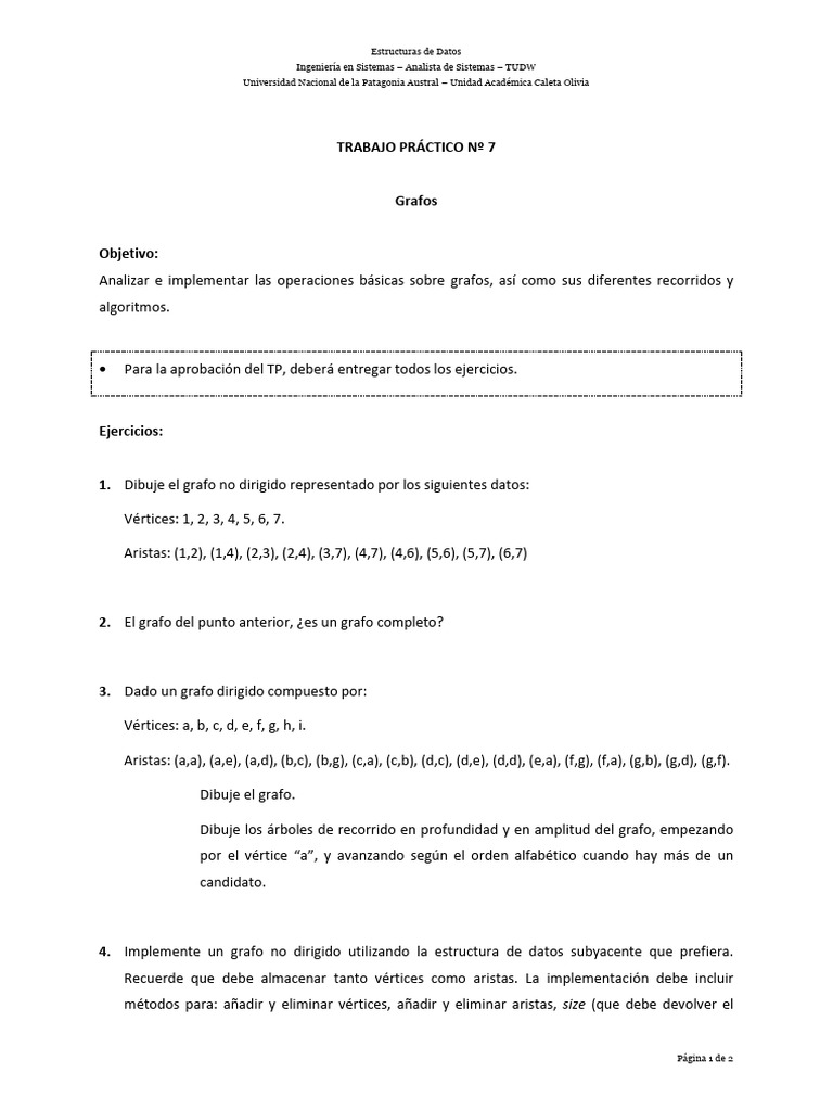 TP07 - Grafos | PDF | Vértice (teoría de grafos) | Combinatoria