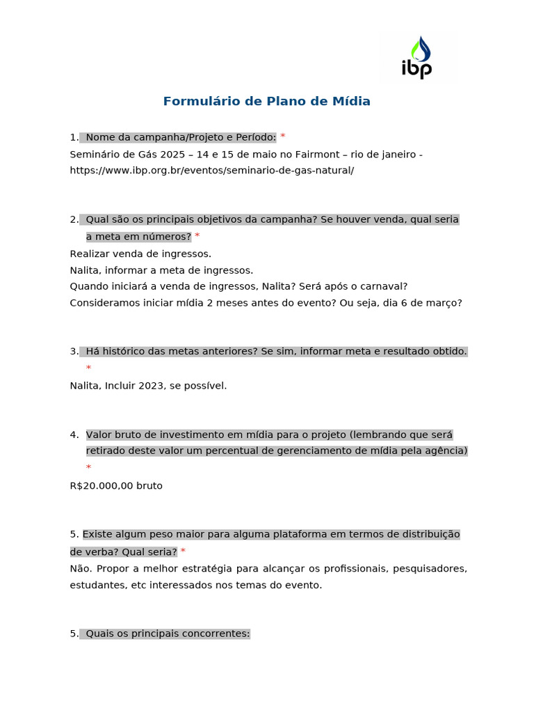 Formulário de Plano de Mídia 2025 Seminario de Gas | PDF | Gás natural ...