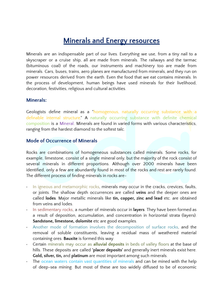 Minerals and Energy Resources - QRN | PDF | Mining | Ore