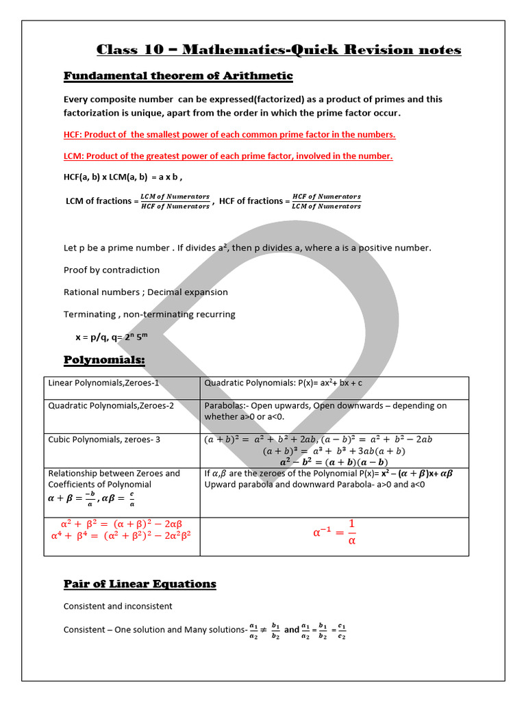 Revision notes125 | PDF | Factorization | Prime Number