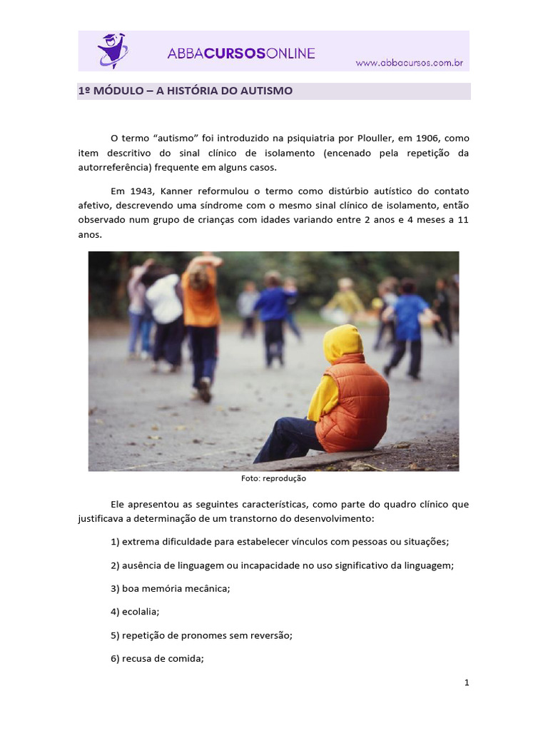 História e Sinais do Autismo Infantil | PDF | Espectro do autismo ...
