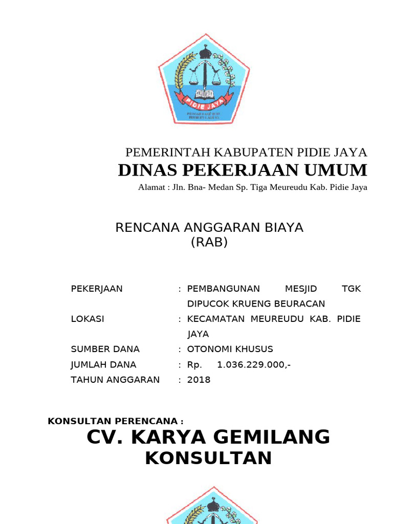 Sampul Rab & Rks Mesjid TGK Dipucok Krueng 2018 Doka | PDF
