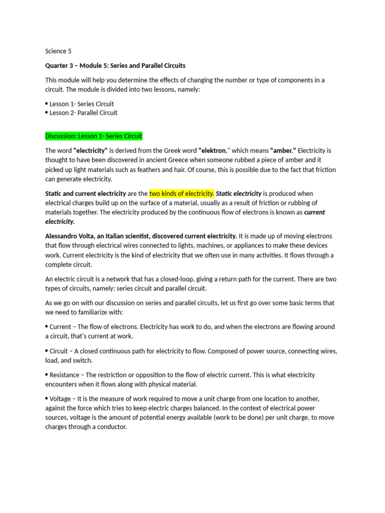 Science 5 Quarter 3 Lesson Module 5 (Lesson 1&2) | PDF | Series And ...