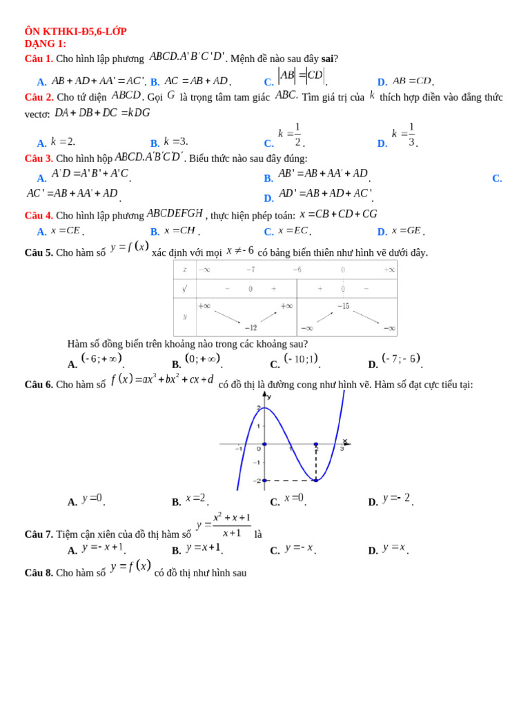 A. B. C. D.: Ôn Kthki-Đ5,6-L P D NG 1: Câu 1 | PDF