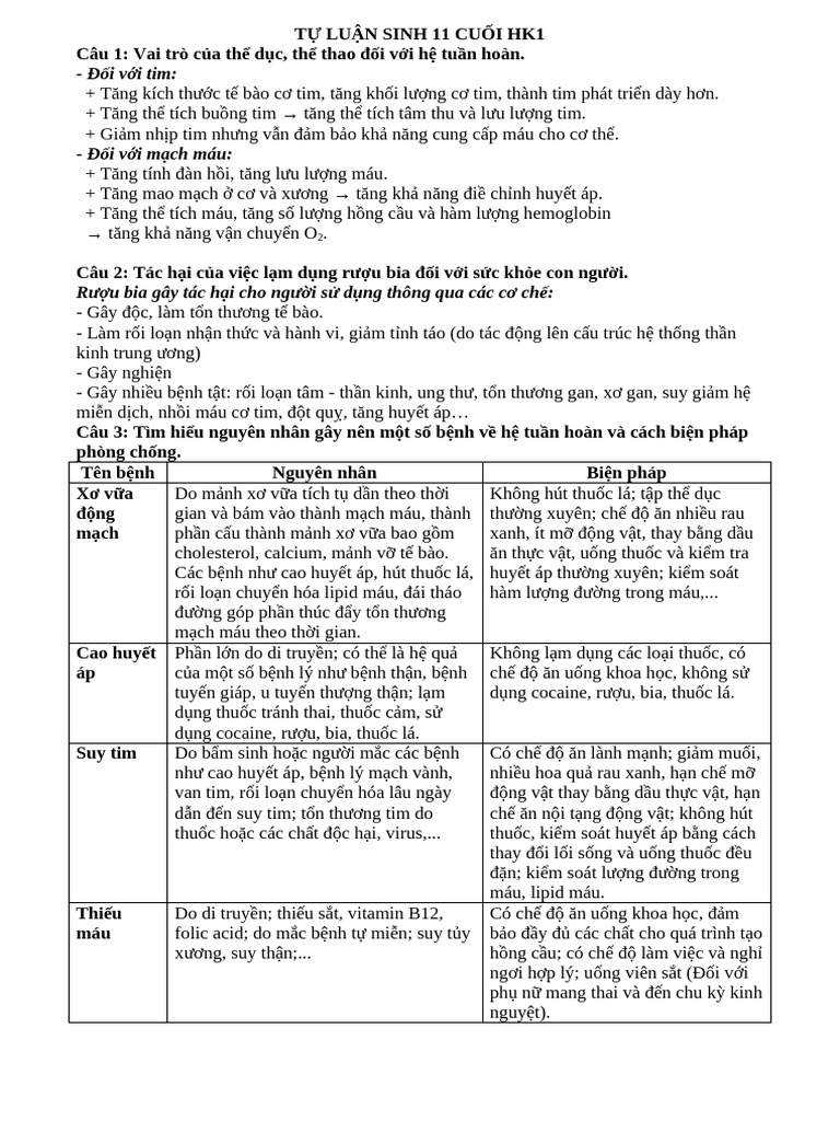 TL SINH 11 CUỐI HK1 | PDF